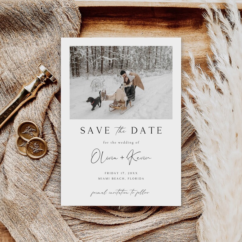 Minimalist Photo Save the Date Template, Simple Wedding Invite - Etsy