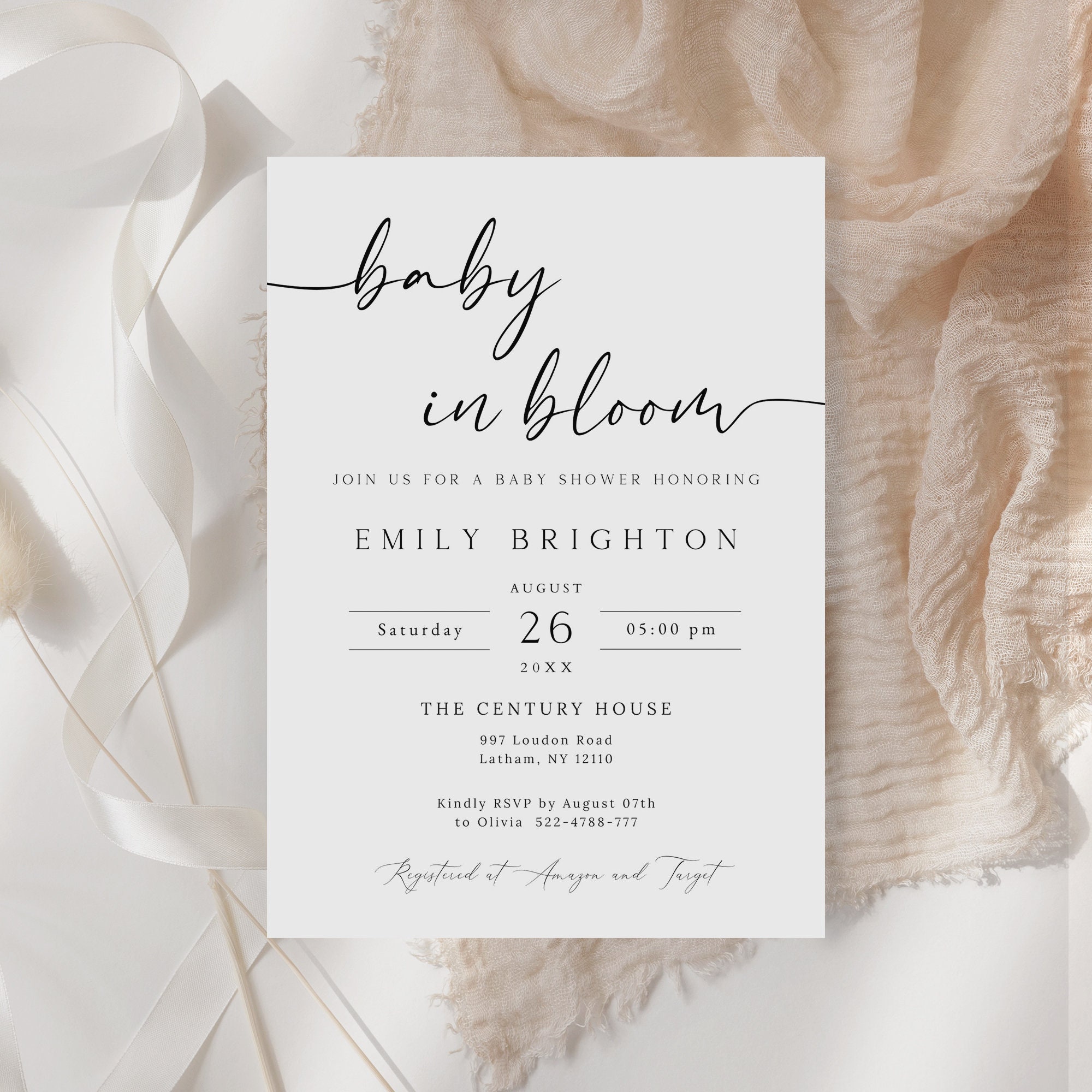 Minimalist Baby Shower Invitation, Baby in Bloom Invite Template ...
