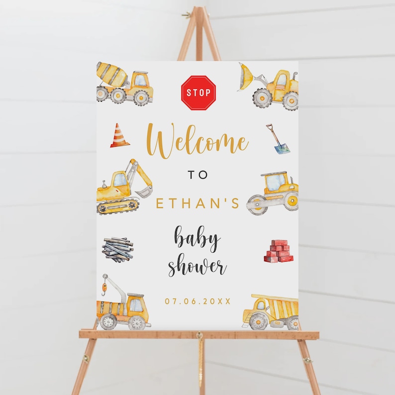 Construction Baby Shower Welcome Sign, Truck Baby Shower Sign, Baby ...