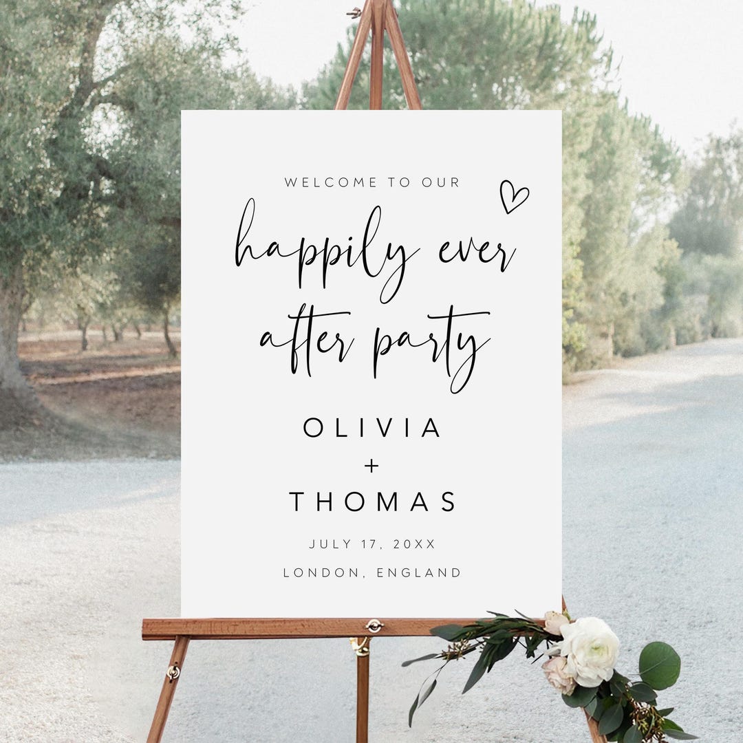 Happily Ever After Party Welcome Sign, Editable Modern Wedding Welcome ...