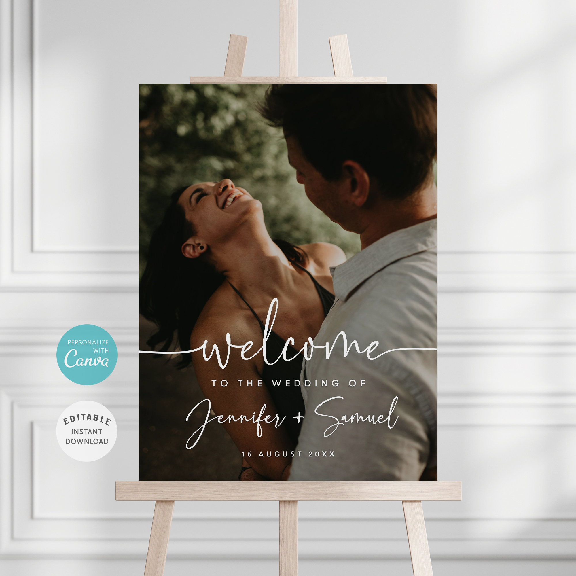 Modern Photo Wedding Welcome Sign, Reception Poster (editable Canva ...