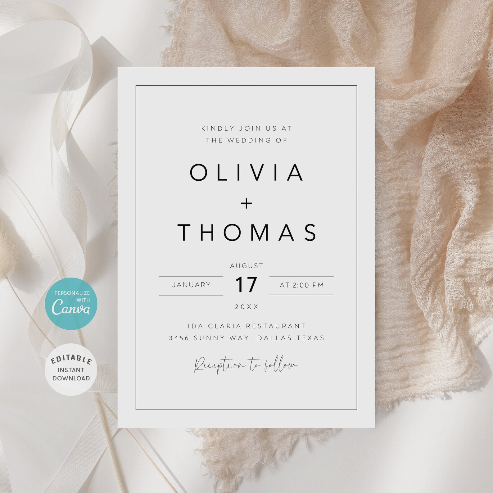 Editable Wedding Invitation Template, Wedding Invitation With QR Code ...