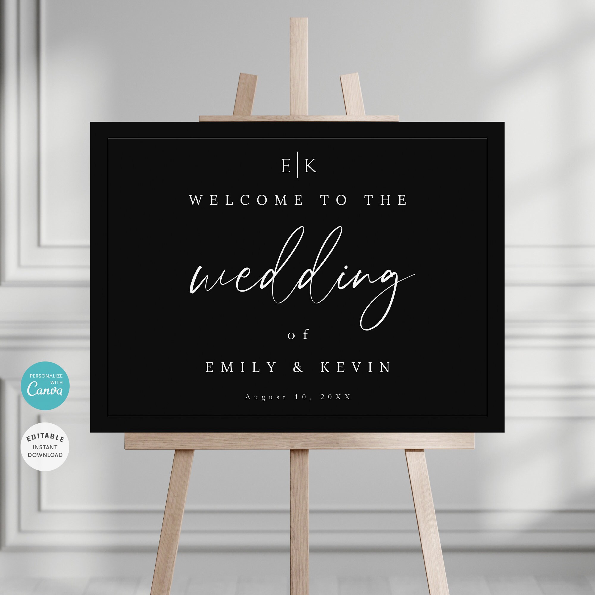 Black Wedding Welcome Sign, Custom Script Poster (printable) - Etsy