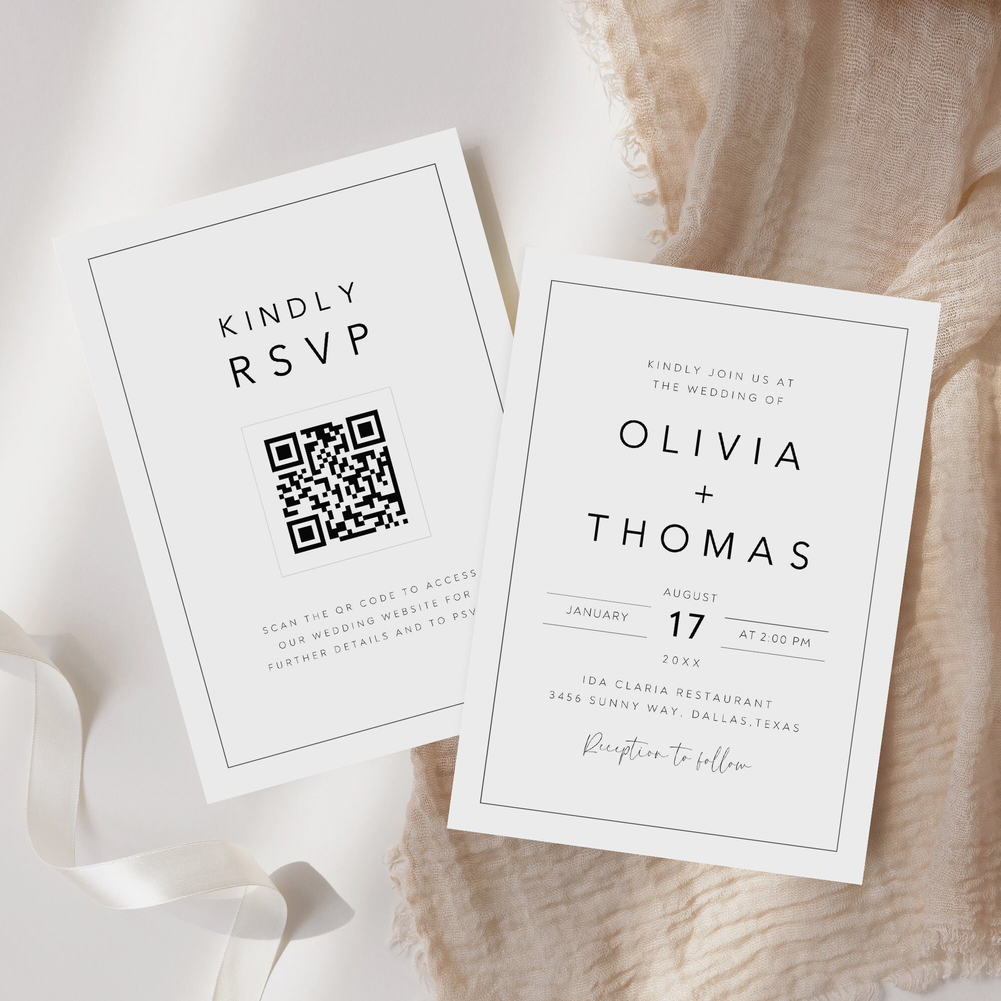 Editable Wedding Invitation Template, Wedding Invitation With QR Code ...
