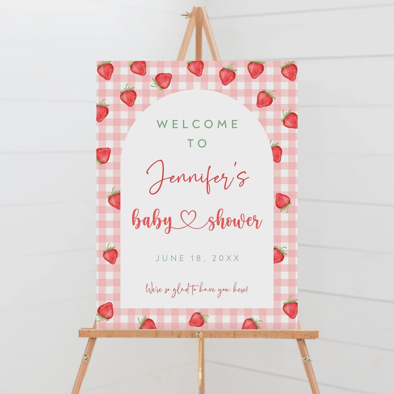 Strawberry Baby Shower Welcome Sign, Berry Sweet Baby Shower Decoration ...
