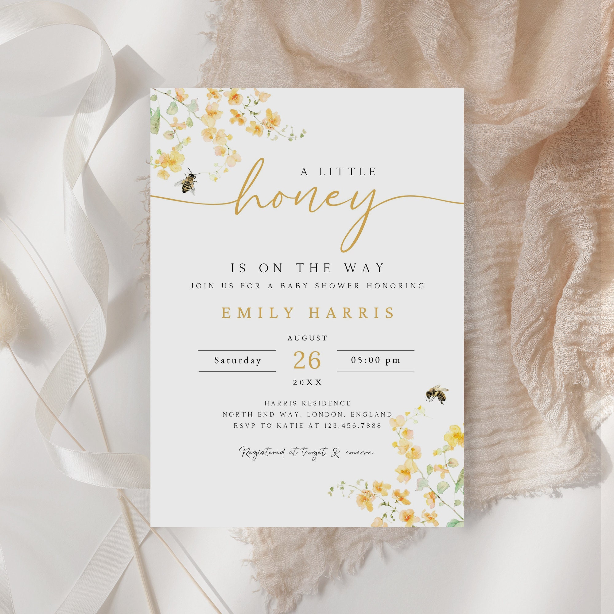 A Little Honey is on the Way Invitation, Gender Neutral Baby Shower ...