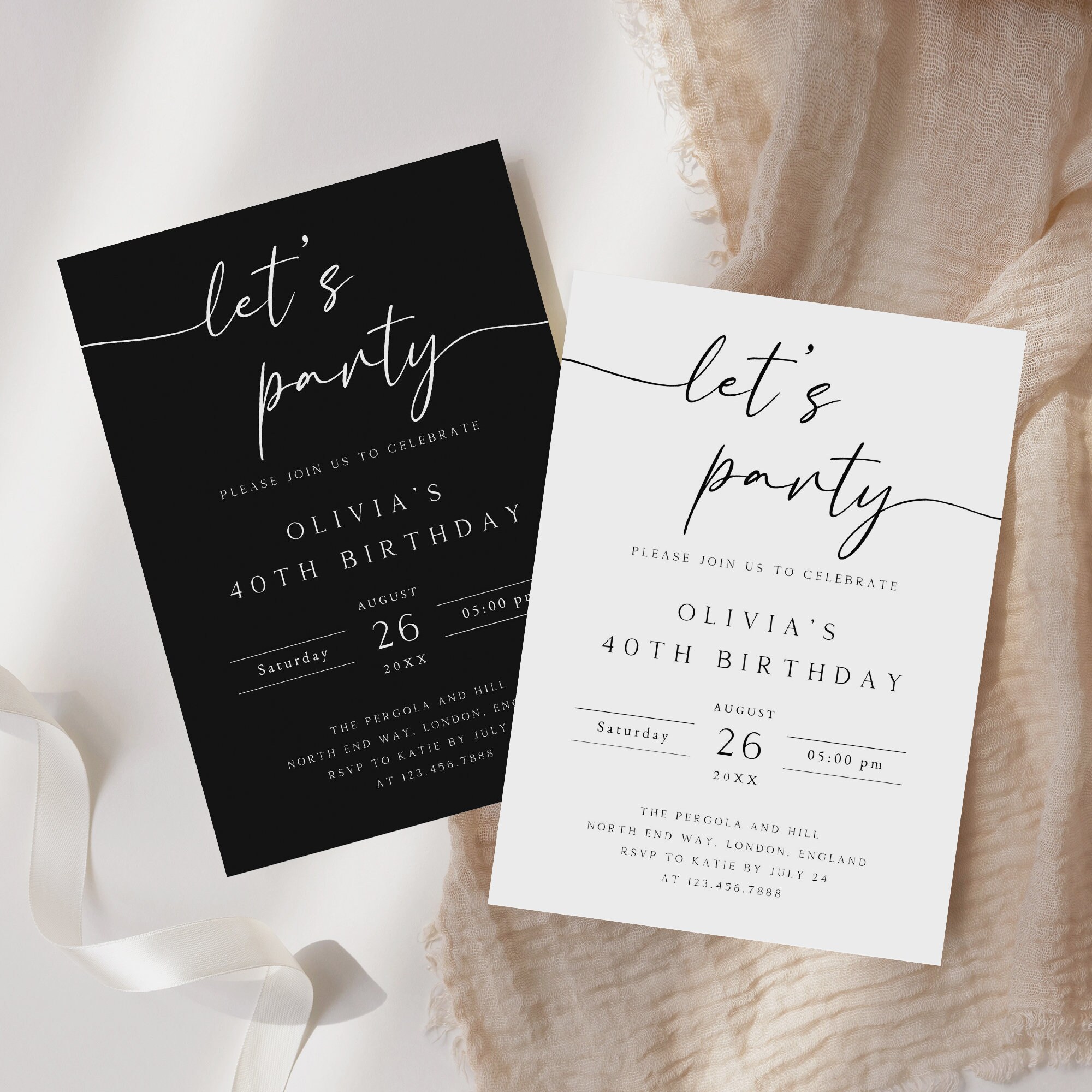 Editable Adult Birthday Party Invitation, Adult Birthday Black Invite ...