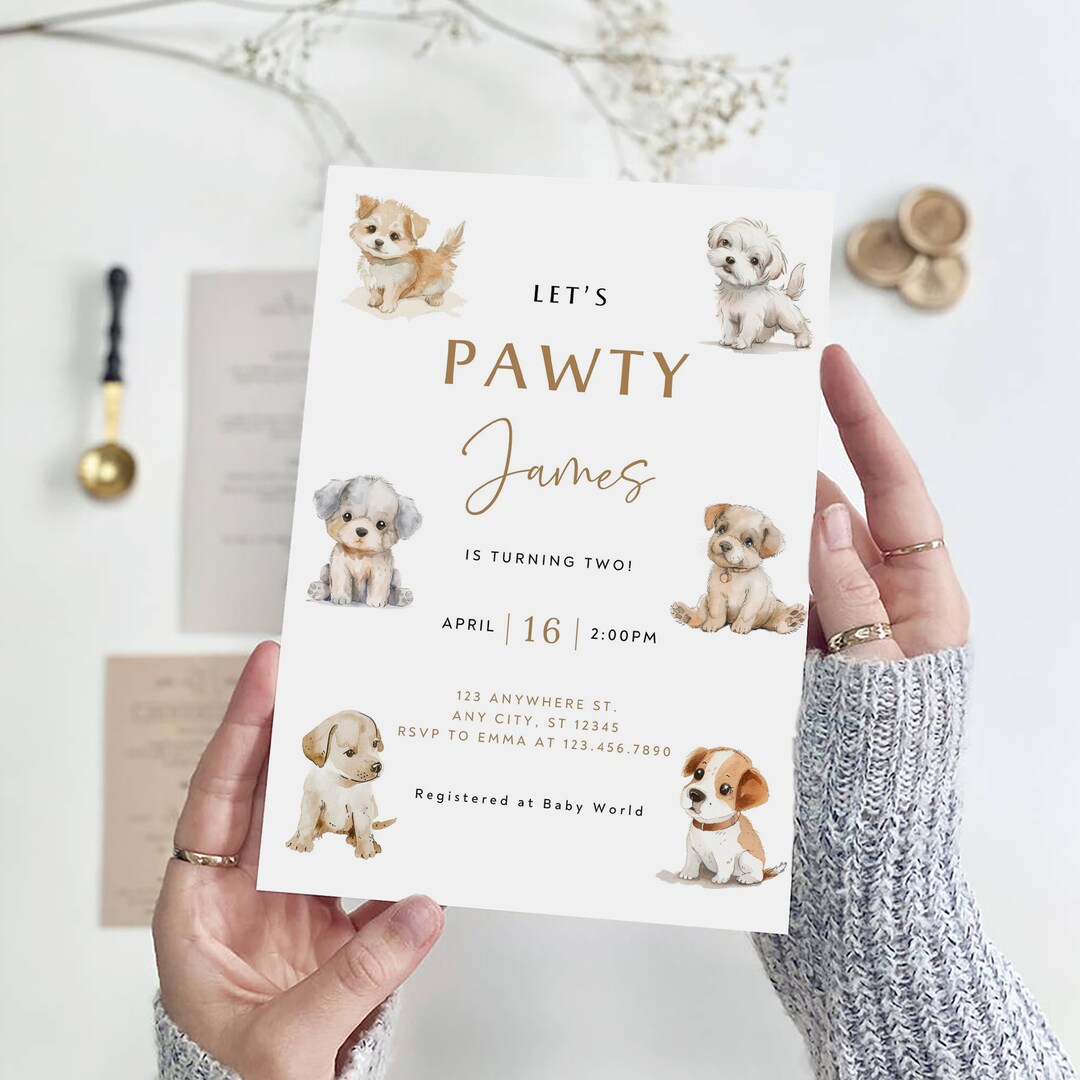 Editable Dog Birthday Party Invitation Puppy Birthday Invite, Gender ...