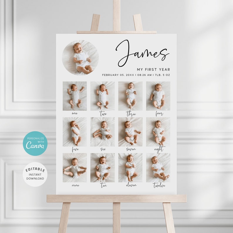 First Birthday Photo Collage Sign, Baby Milestone Poster (digital) - Etsy