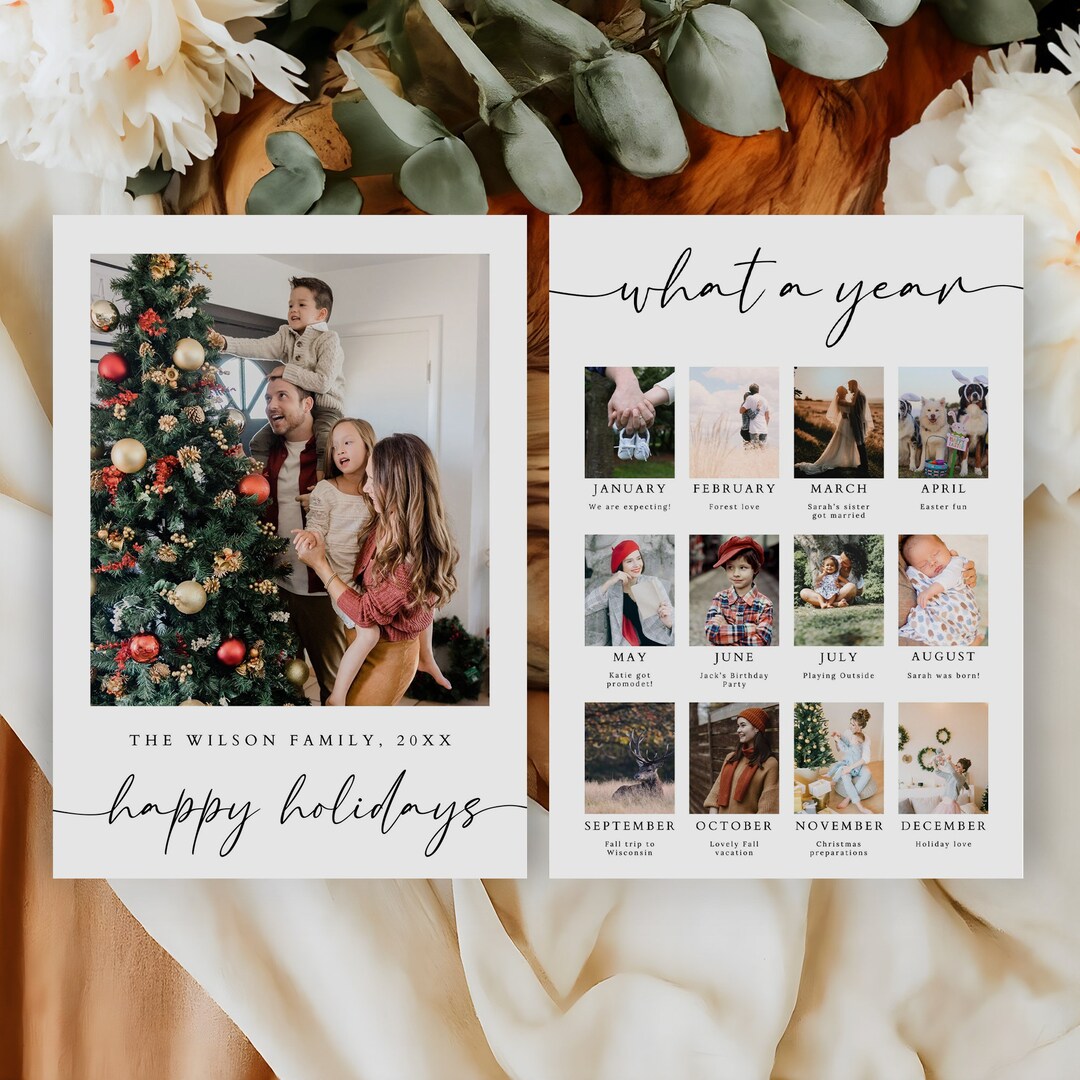 Editable Year in Review Christmas Card, What A Year Card Photo Collage ...
