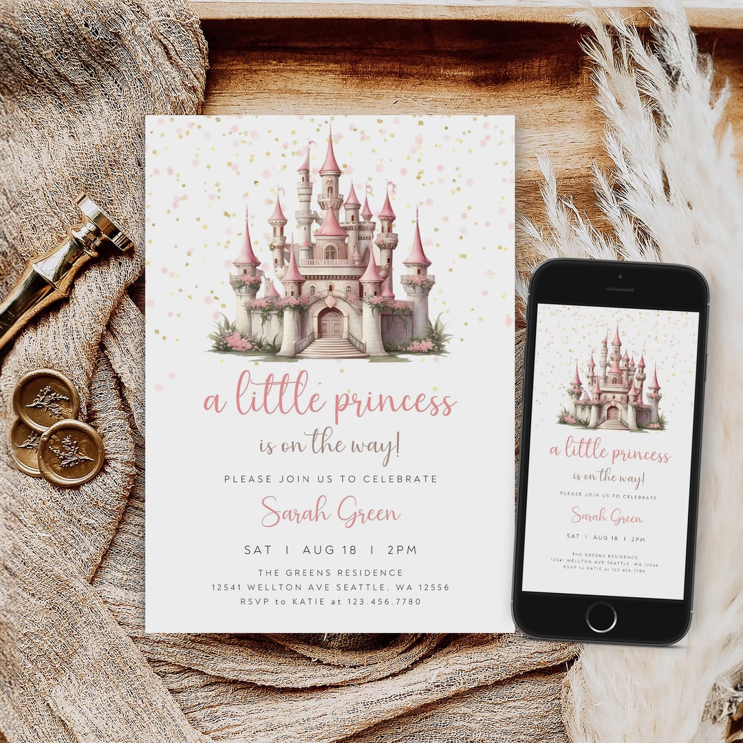 Pink Castle Princess Baby Shower Invitation Template (digital Download ...