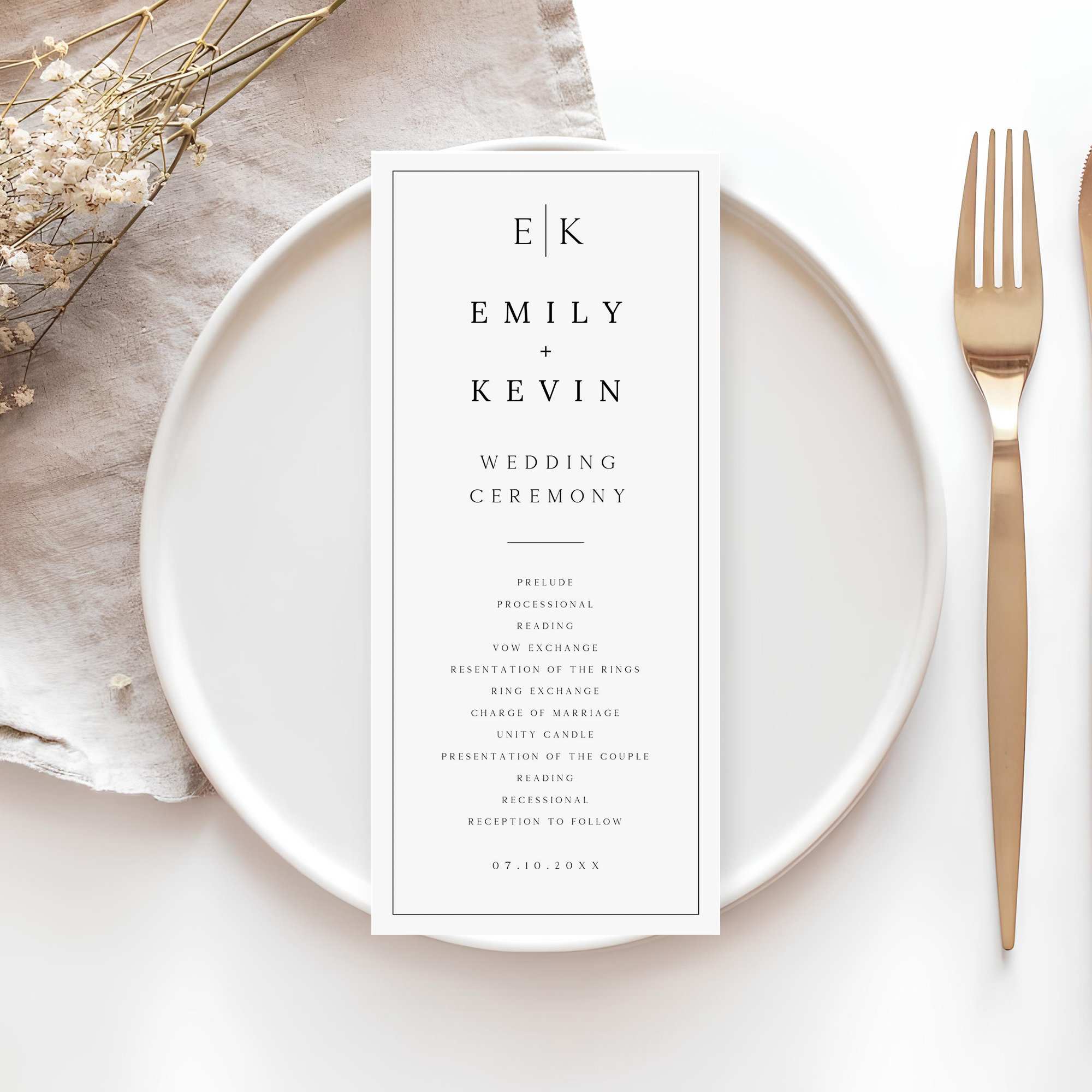 Wedding Program Template Minimalist Wedding Program Card - Etsy