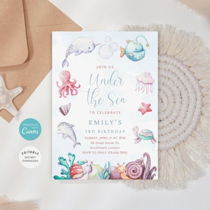 Ocean Birthday Invitation, Under the Sea Animals Party (digital ...