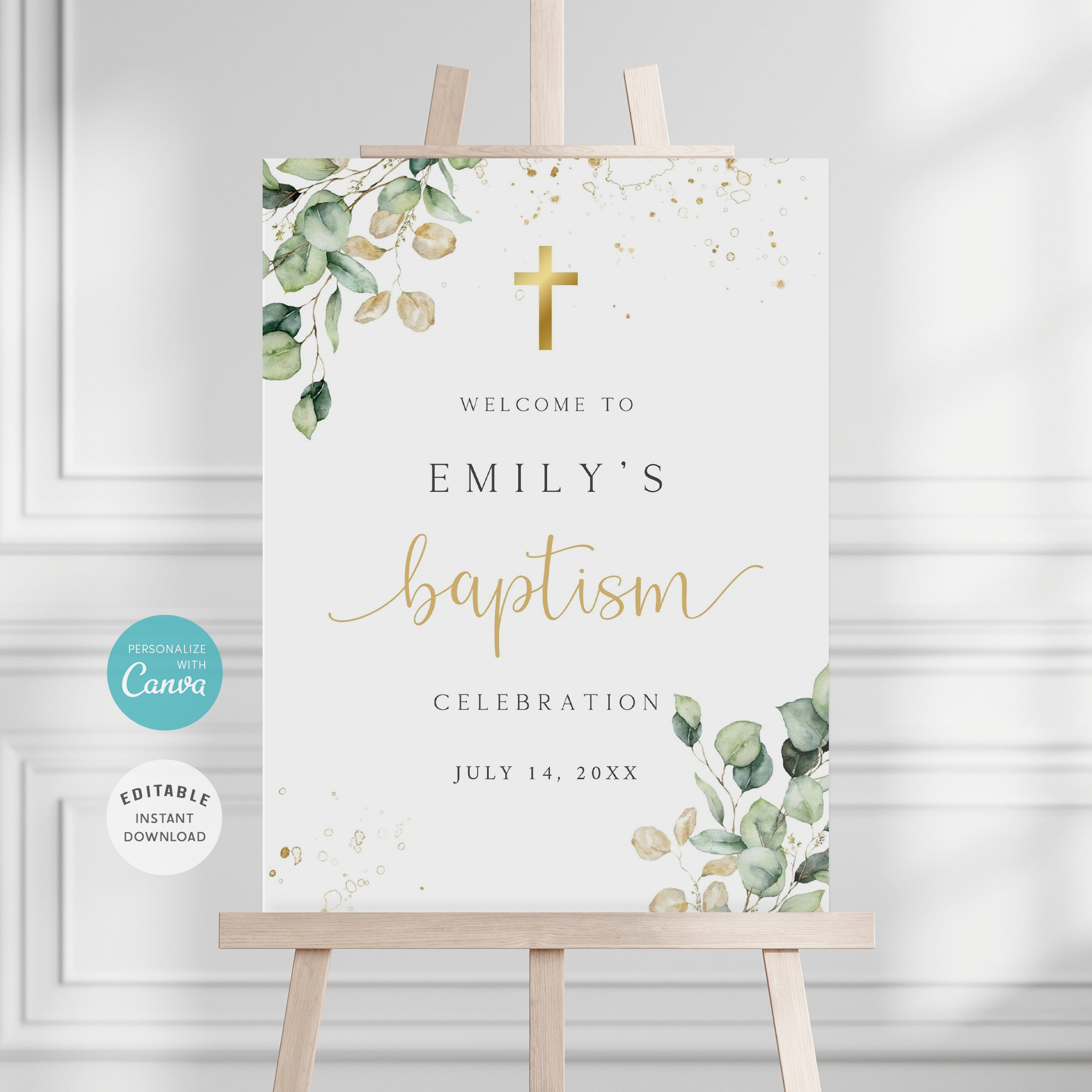 Baptism Welcome Sign Template, Christening Welcome Poster, Greenery ...