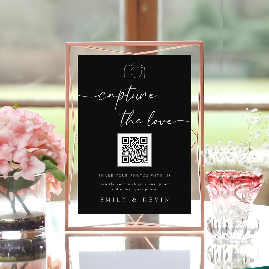 Capture the Love Wedding QR Code Sign, Photo Guest Book Sign, Black ...