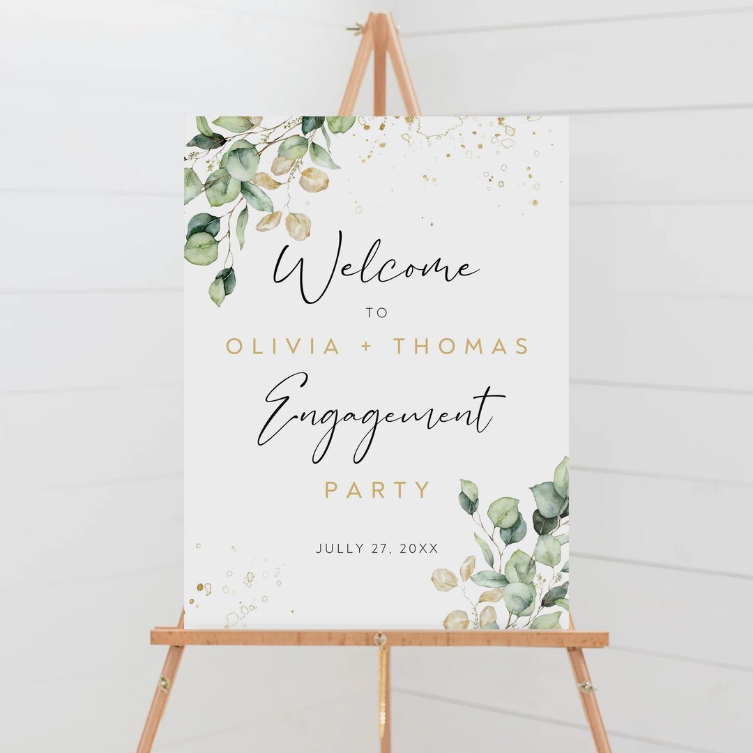Engagement Party Sign, Engagement Party Welcome Sign Template, Greenery ...