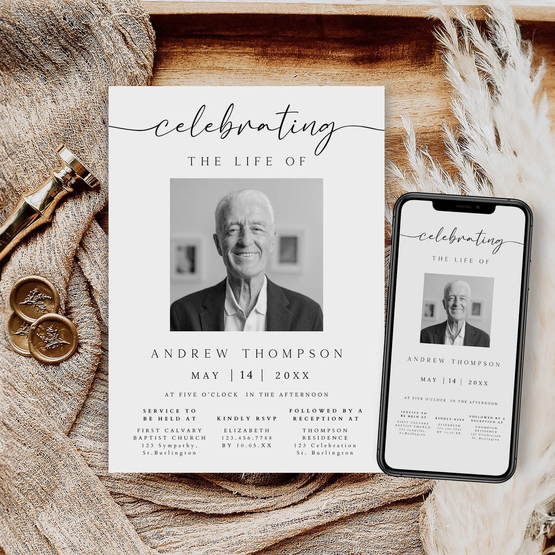 Funeral Photo Invitation, Memorial Service Invite, Funeral Announcement ...