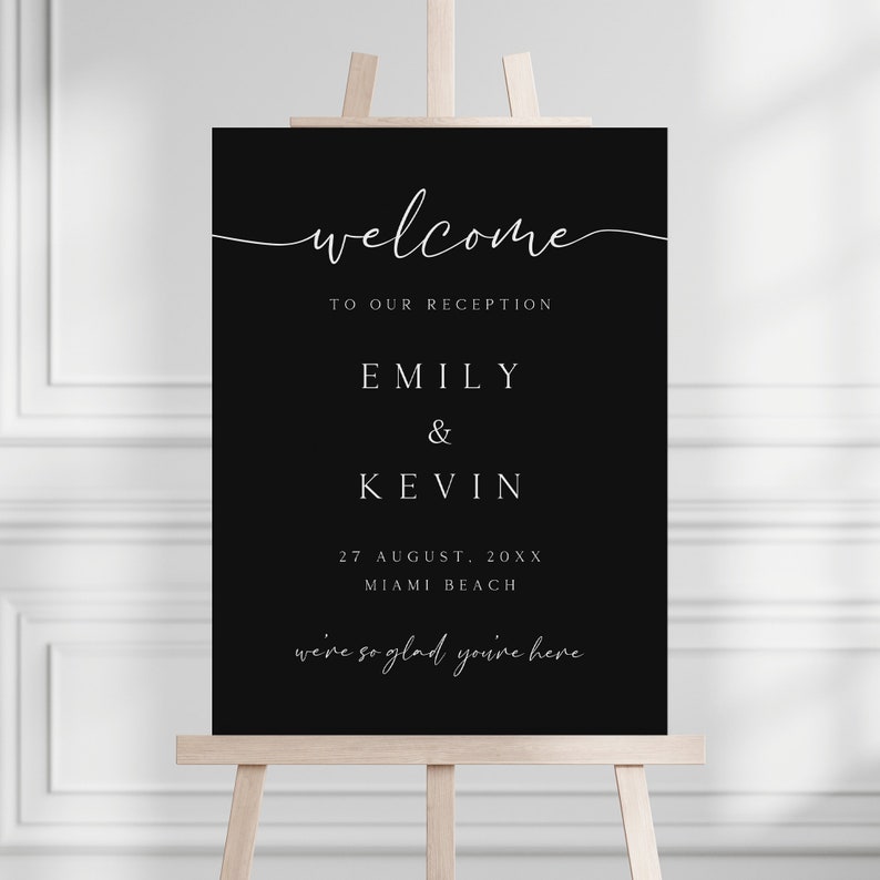 Reception Welcome Sign Printable, Black Welcome Wedding Poster, Welcome ...