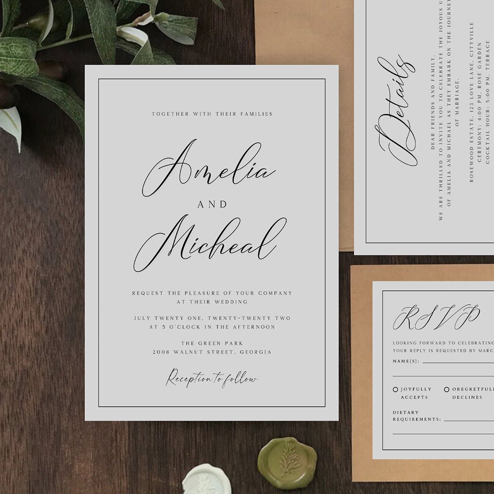 Minimalist Wedding Invitation Template Set With QR Code (digital ...