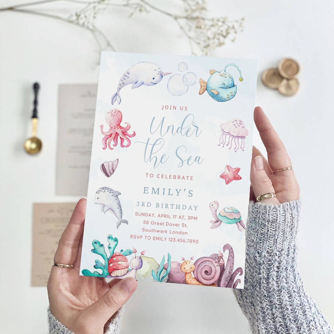 Ocean Birthday Invitation, Under the Sea Party Invite, Ocean Animals ...