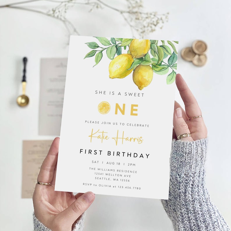 Lemon First Birthday Invitation Template, Citrus Birthday Invite ...