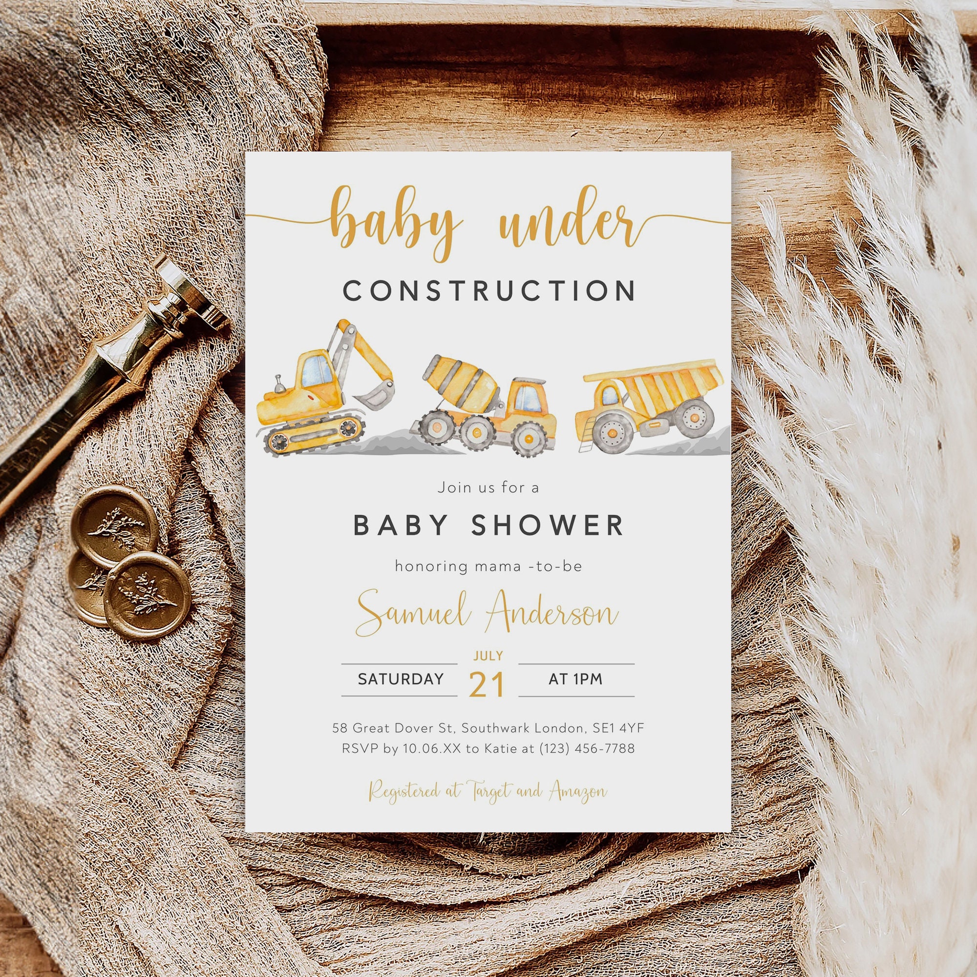 Editable Construction Truck Baby Shower Invitation (digital) - Etsy