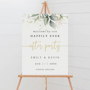 Happily Ever After Party Welcome Sign, Greenery Wedding Welcome Sign ...