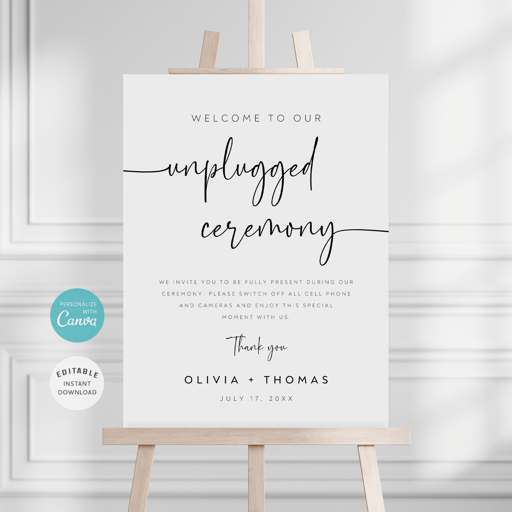 Unplugged Ceremony Sign Template, Wedding Welcome Sign, Modern ...