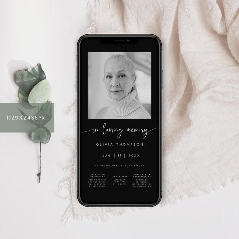 Editable Funeral Evite, Digital Funeral Invitation, Memorial Electronic ...