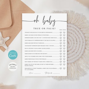 Oh Baby True or False Game, Baby Shower (printable) - Etsy