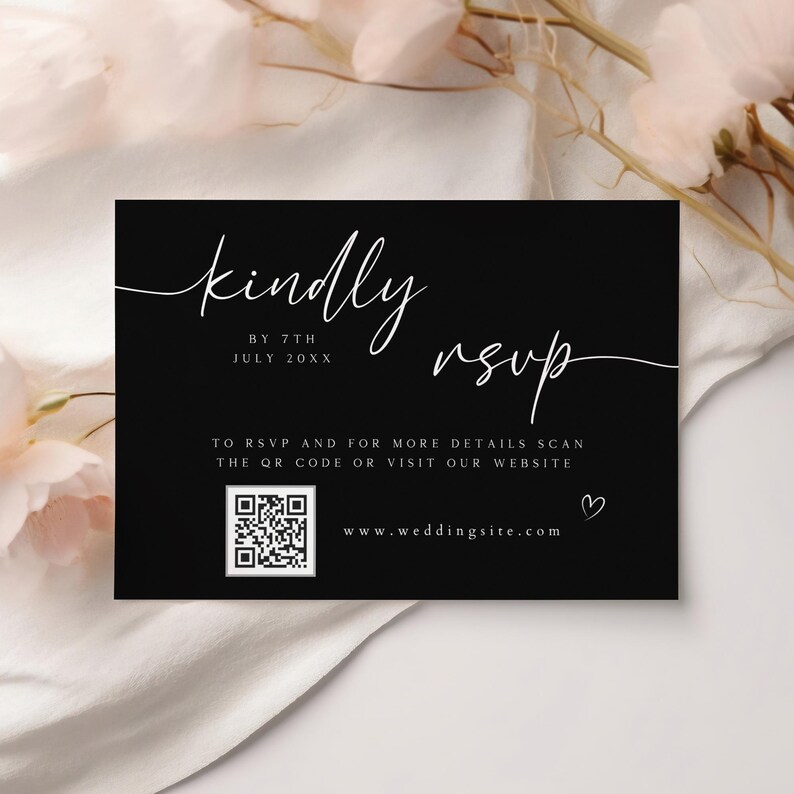 Modern Wedding QR Code RSVP Card Template (DIY Editable) - Etsy