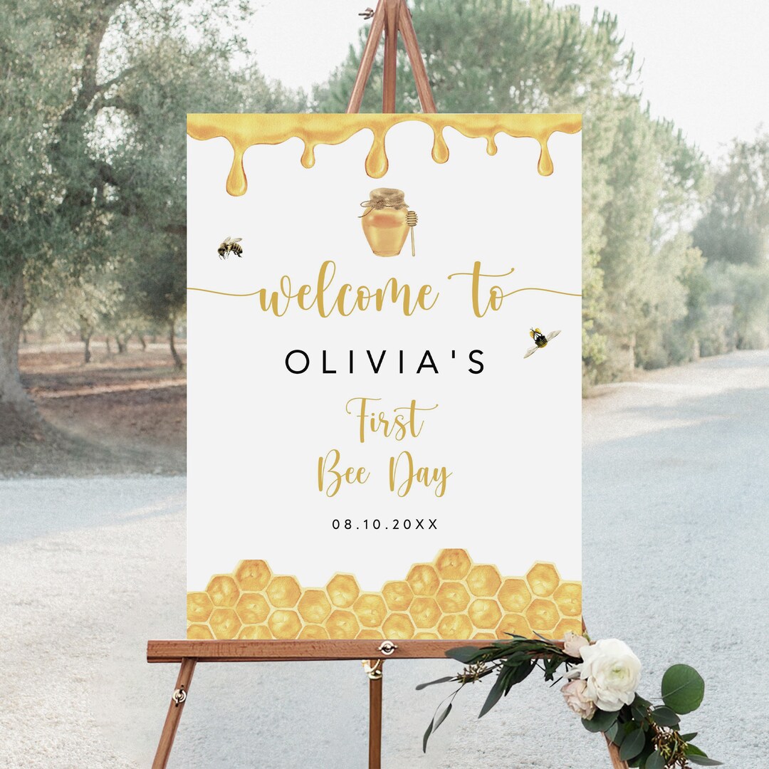 Bee Day Welcome Sign, 1st Birthday Welcome Poster, Bee First Birthday ...