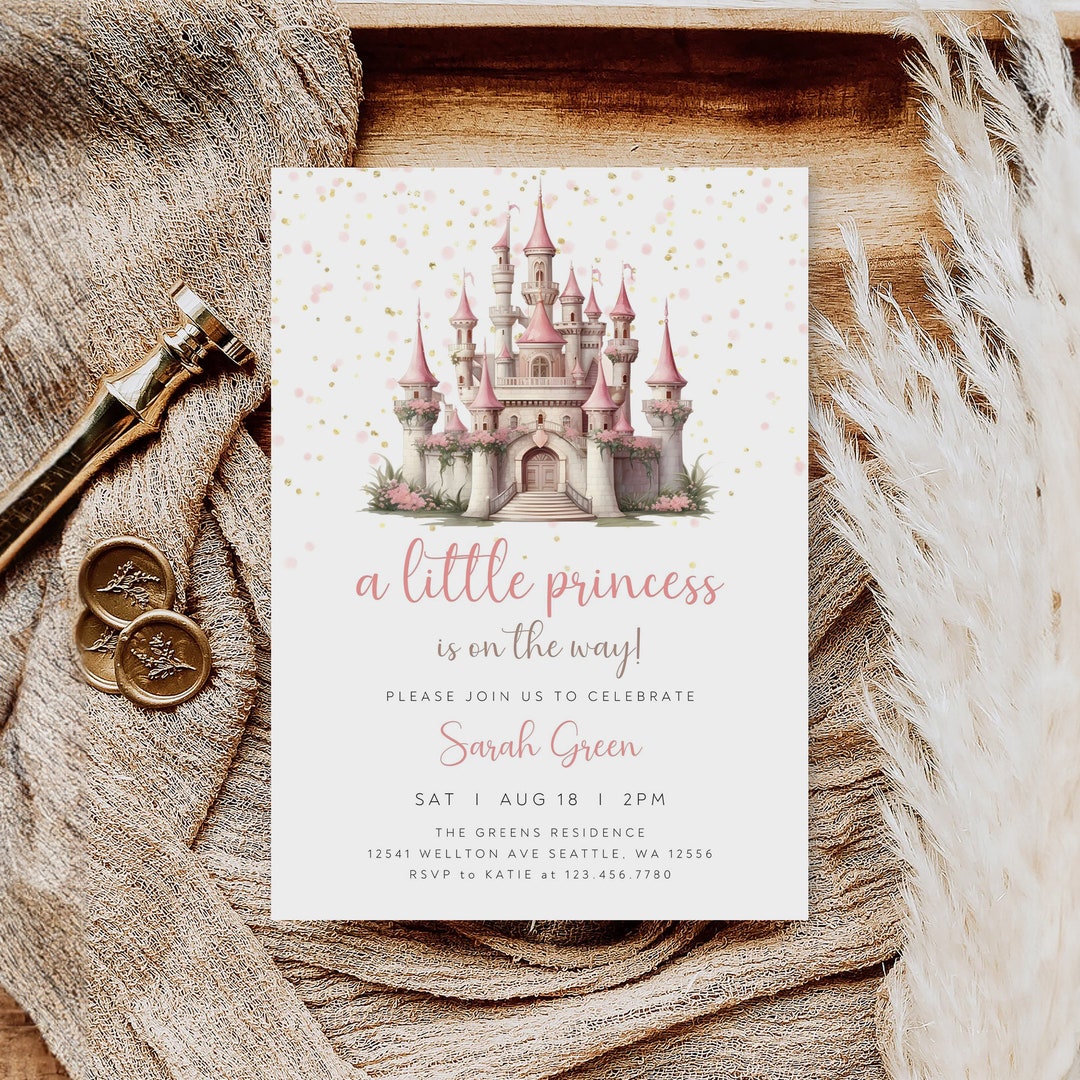 Princess Baby Shower Invitation Template, Editable Pink Castle Baby ...