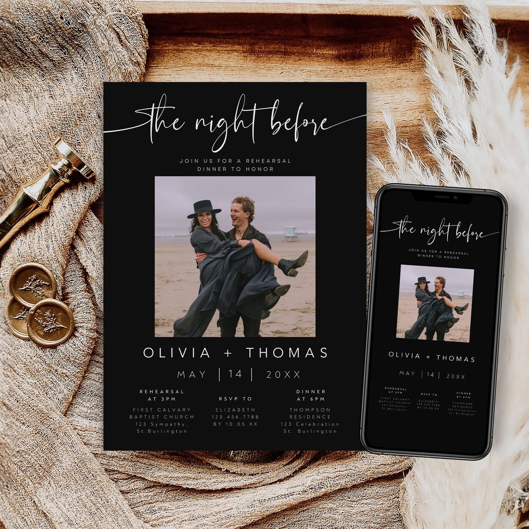 Editable Rehearsal Dinner Invitation, Black Wedding Rehearsal Invite ...