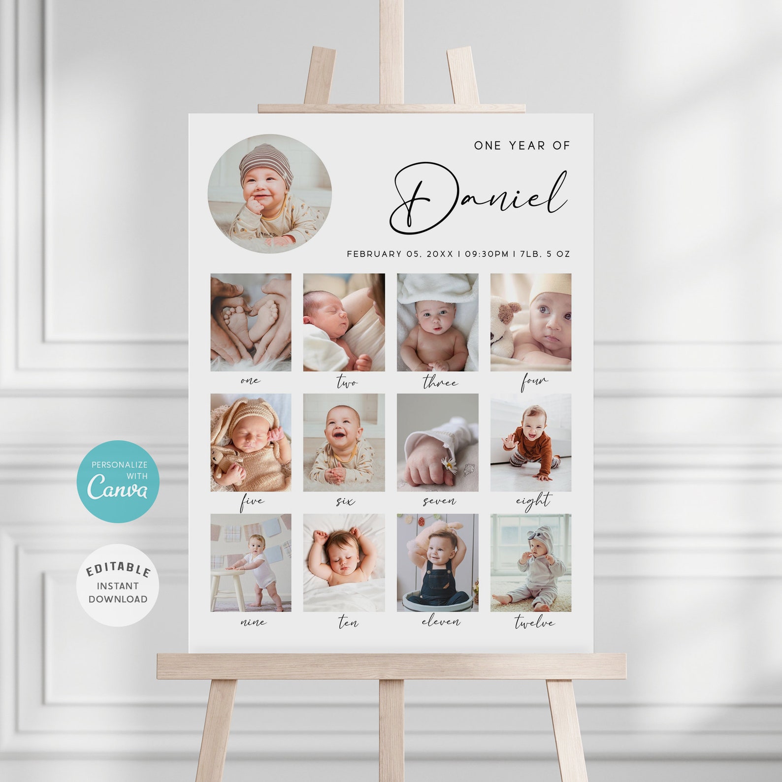 First Birthday Photo Poster, Baby Milestone Sign (digital Download) - Etsy