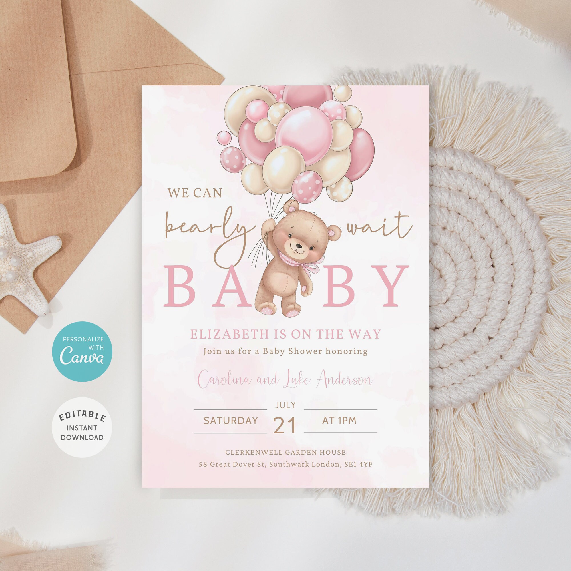 Editable Brown Bear Balloon Baby Shower Invitation Bundle, We Can ...