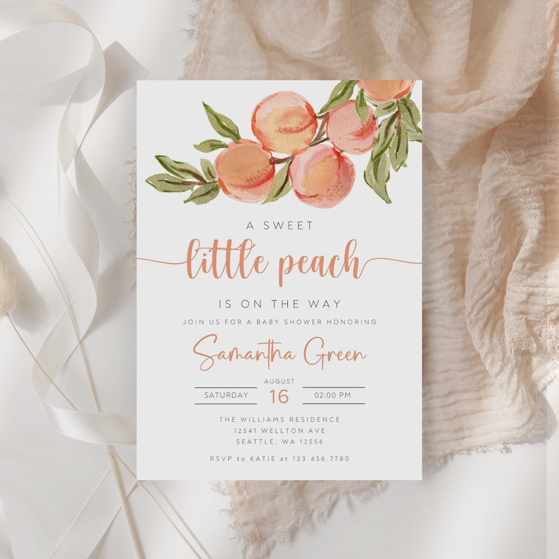 Editable Peach Baby Shower Invitation, Girl Baby Shower Invite, A Sweet ...