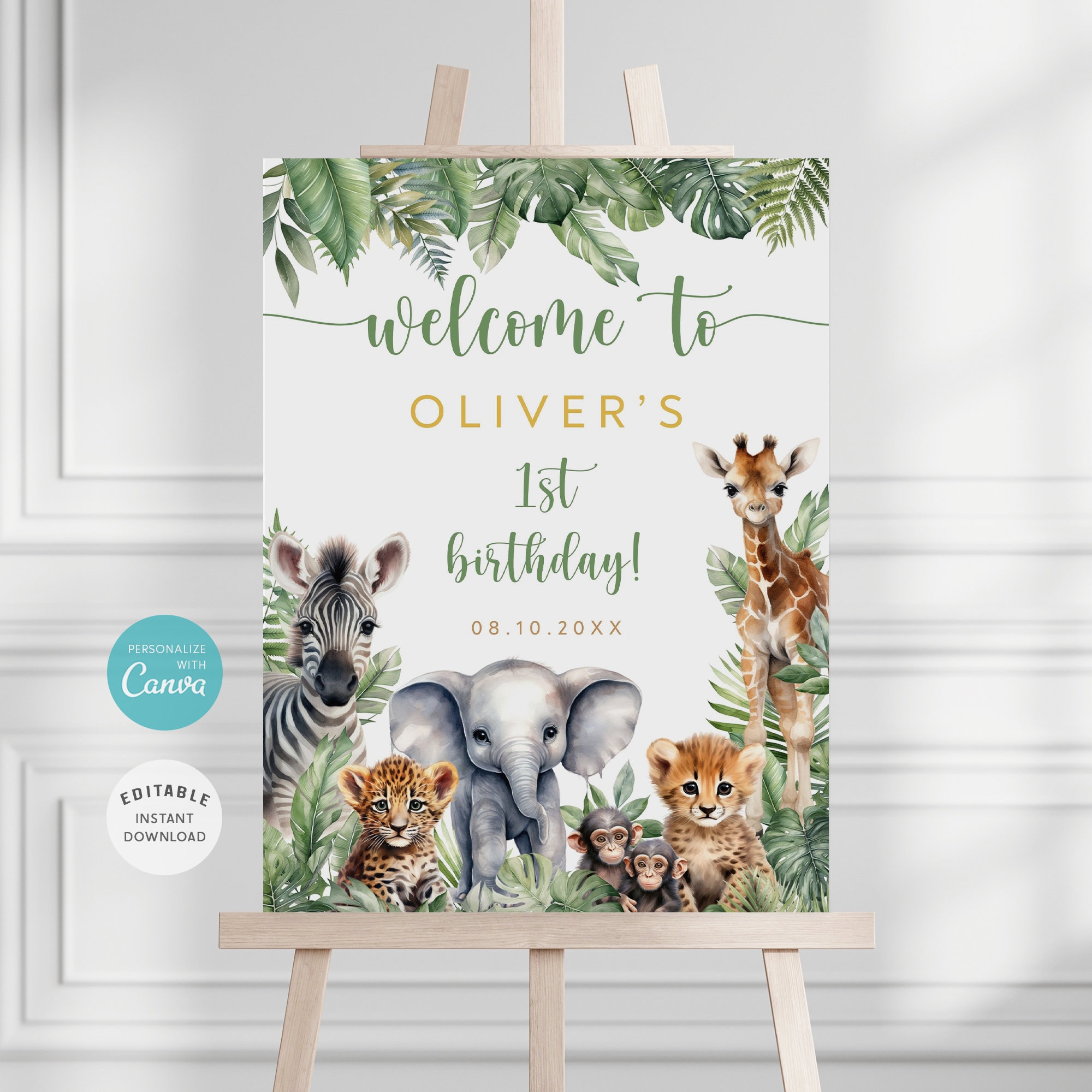 Editable Safari Birthday Welcome Sign, Wild One Birthday Party Decor ...