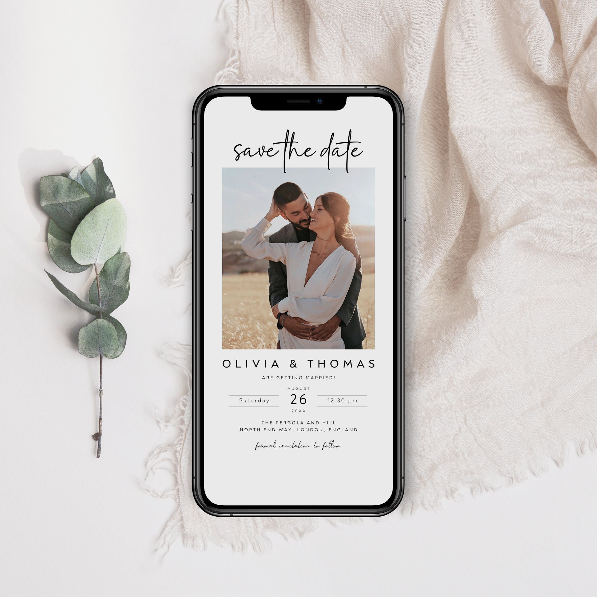 Minimal Save the Date E-invite Template, Minimalist Digital Invite, Electronic Save the Date ...