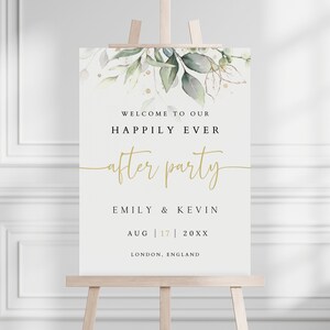 Happily Ever After Party Welcome Sign, Greenery Wedding Welcome Sign ...