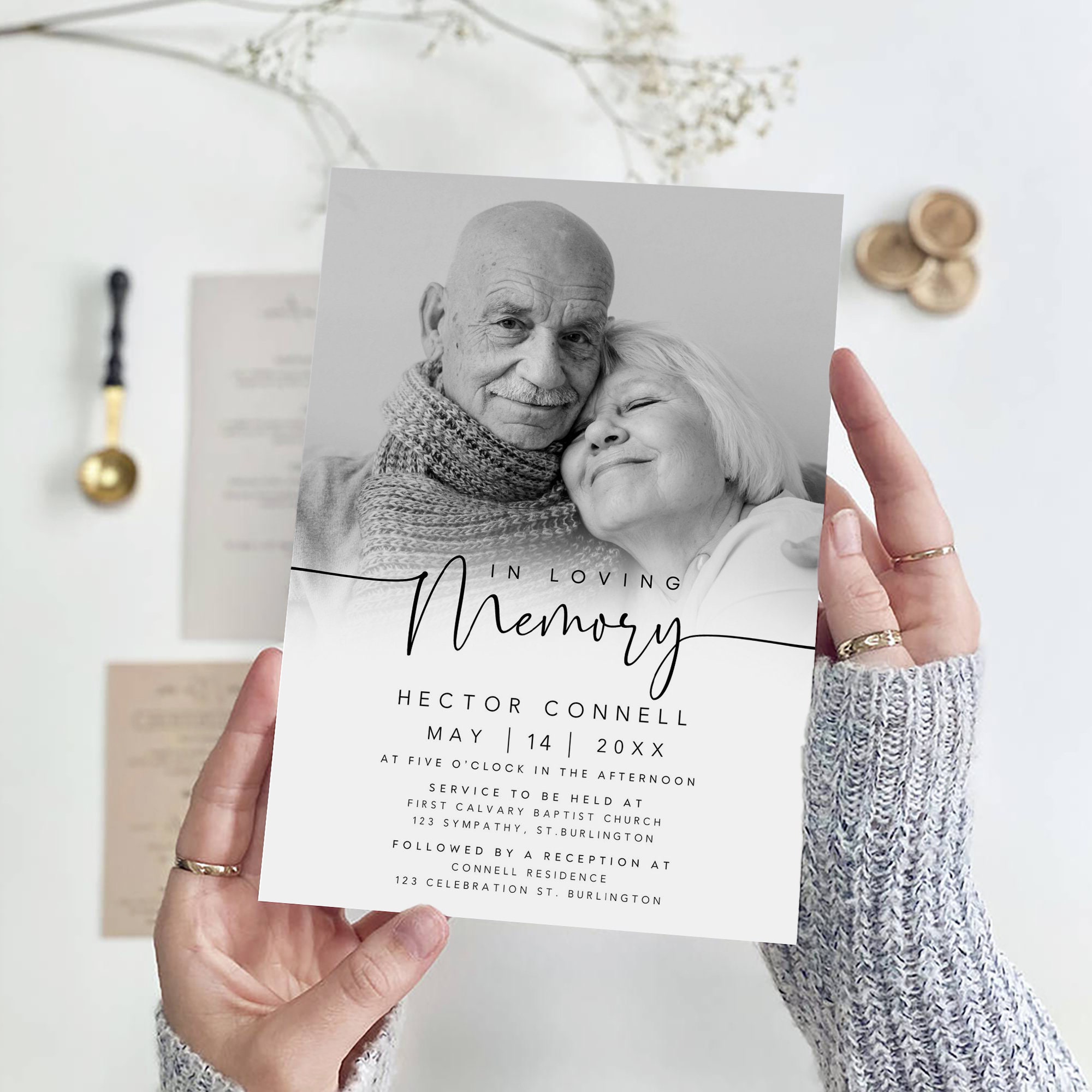 Funeral Announcement Template, Memorial Service Invitation, in Loving ...