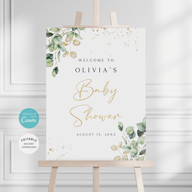 Eucalyptus Baby Shower Welcome Sign Template (digital Download) - Etsy