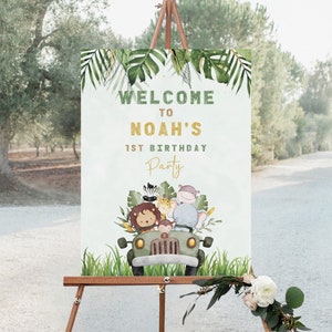 Editable Safari Animals Welcome Sign, Jungle Animals Birthday Poster ...
