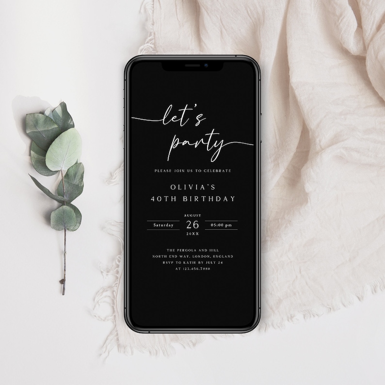 Minimalist Let's Party Invitation Template, Electronic Phone Text ...