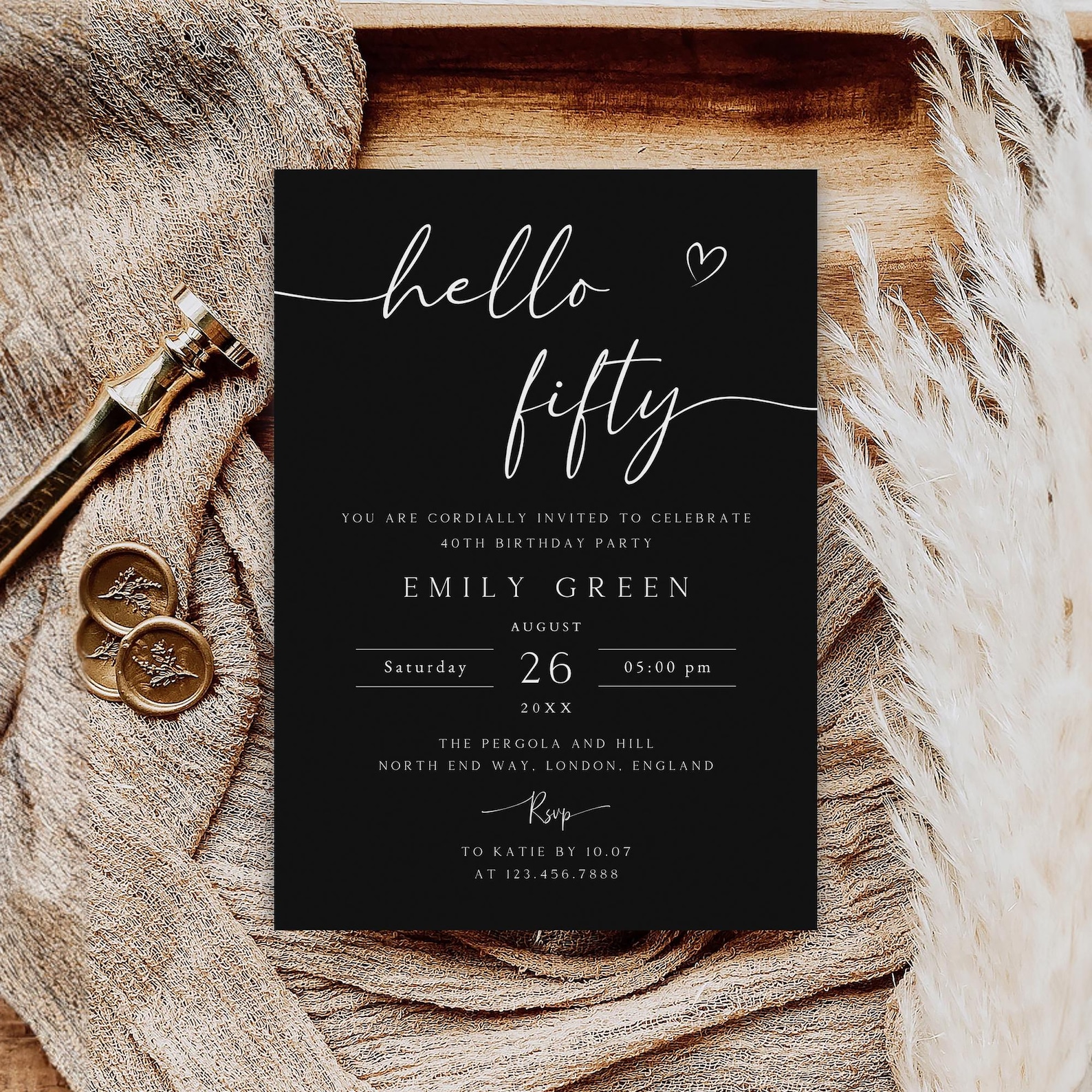 Editable 50th Birthday Invitation, Hello Fifty Invitation Template ...