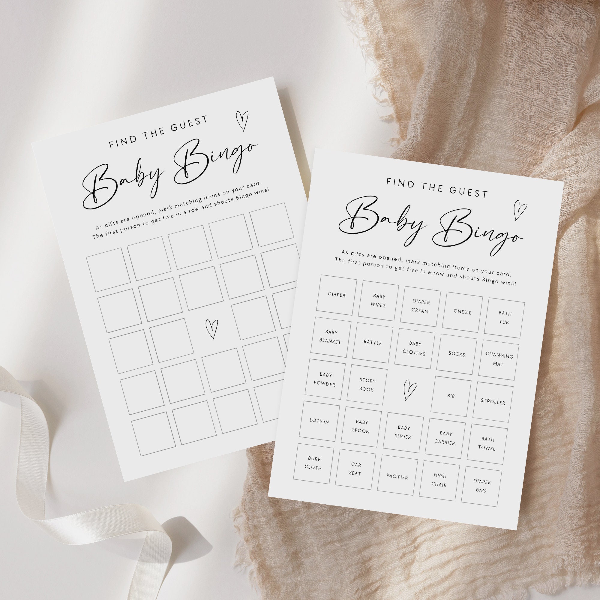 Baby Bingo Game, Printable Minimalist Baby Shower Game Template, Baby ...