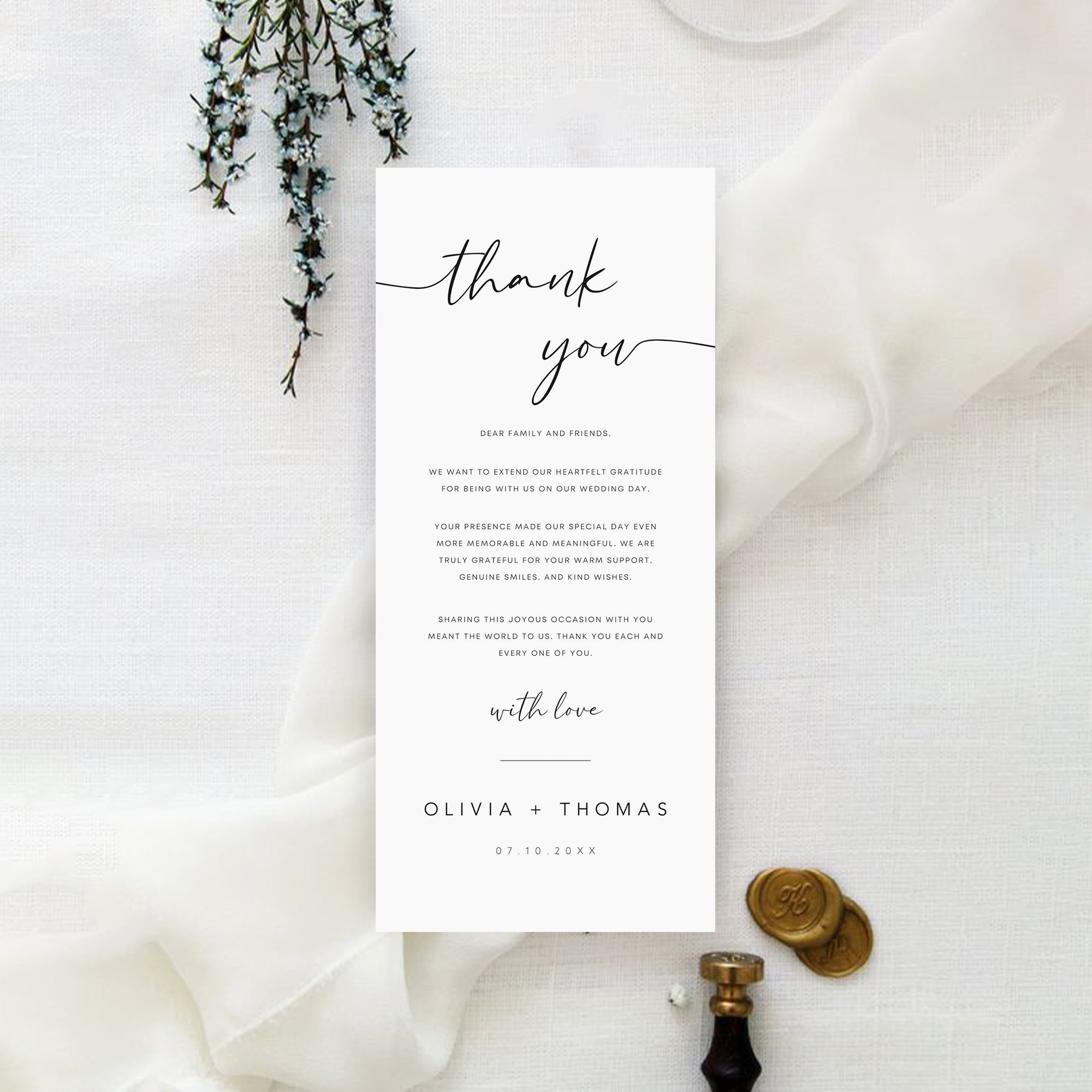 Wedding Table Thank You Card Template, Thank You Napkin Note, Place ...