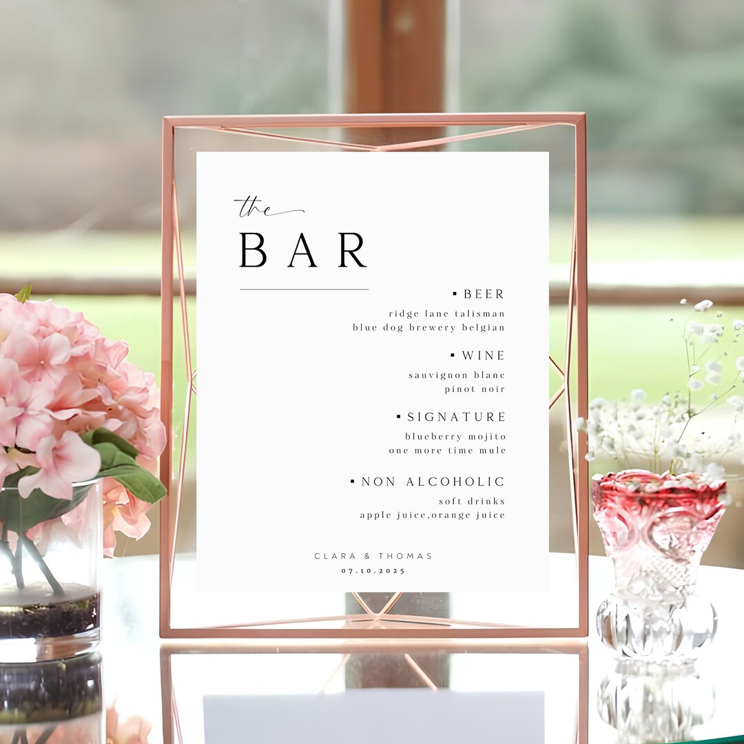 Minimalist Bar Menu Template, Wedding Drink Menu, Modern Bar Menu ...