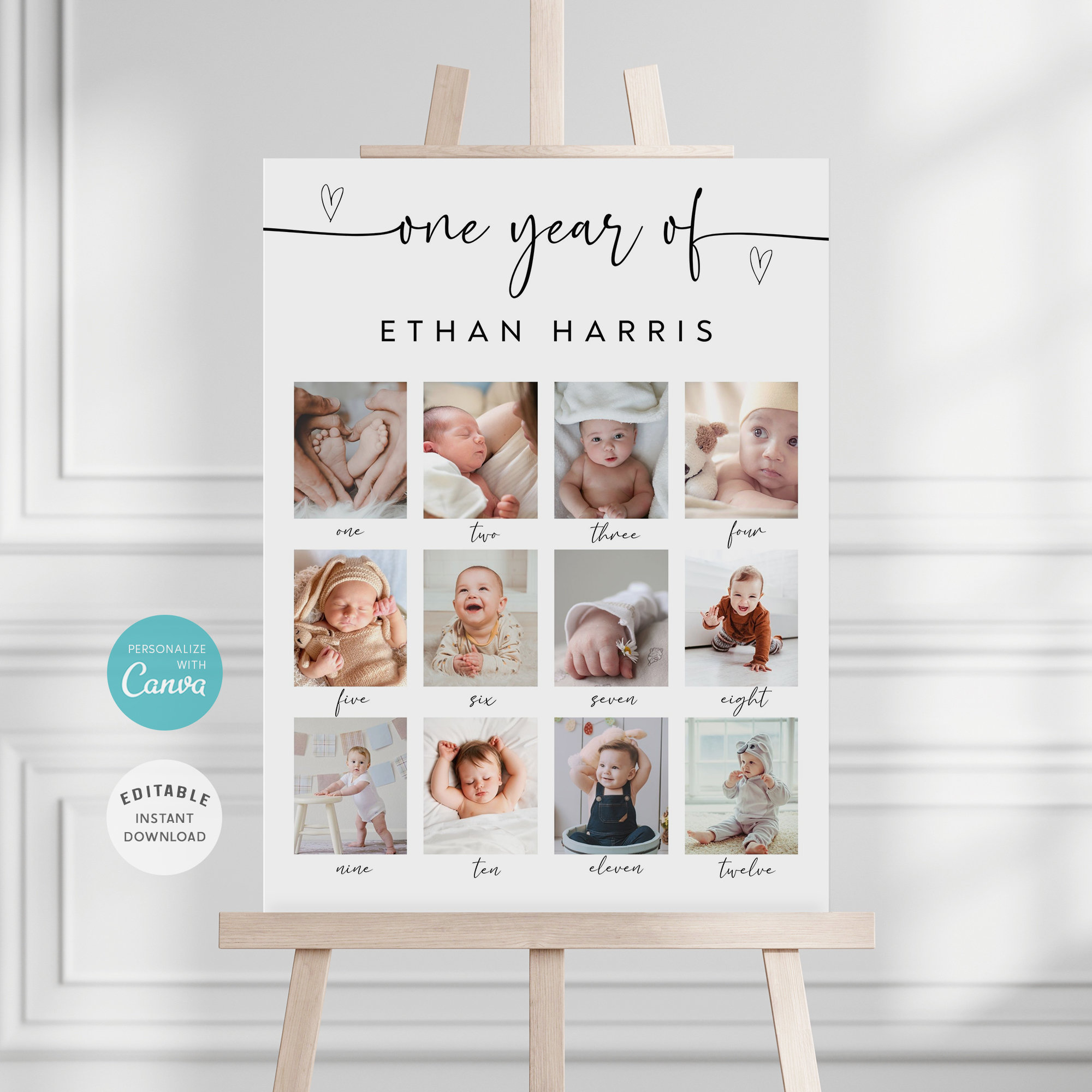 Baby First Year Milestone Sign, One Year Photo Baby Board, 1st Birthday ...