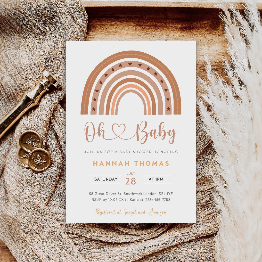 Editable Rainbow Baby Shower Invitation, Boho Rainbow Baby Shower ...